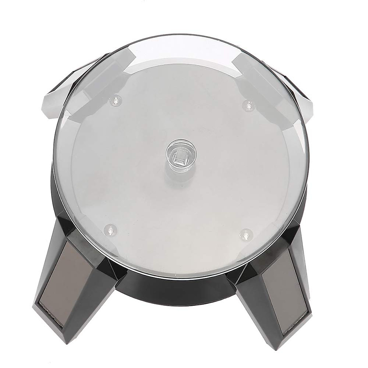 Jadpes Rotating Jewelry Display Stand, Solar 360 Degrees Rotating Turntable Display Stand with 4 LED Light Display Turntable for Display Jewelry Watch Collectibles Shop Display(#1)