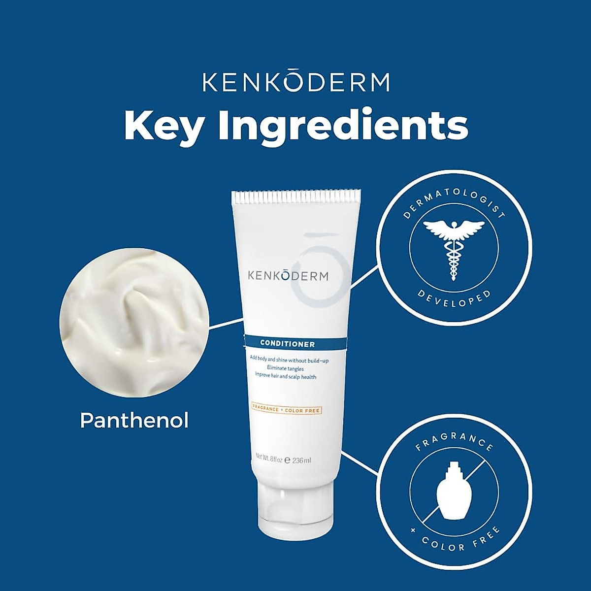 Kenkoderm Conditioner for Sensitive Hair and Skin - 8 oz | 1 Tube | Dermatologist Developed | Fragrance + Color Free