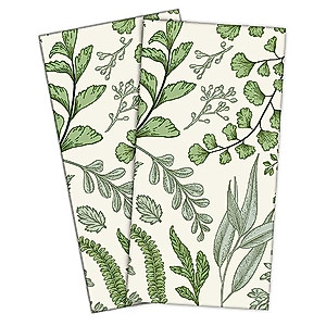 Green Leaves Hand Towels for Bathroom Decorative Bath Towels Soft Absorbent Kitchen Hand Towels Bathroom Hand Towels Set for Home Kitchen Bathroom Decor (Set Of 2, 13.8x27.6 In) (Green Leaves)