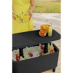 KETER Breeze Bar Outdoor Patio Furniture and Hot Tub Side Table with 14.8 Gallon Beer and Wine Cooler, Dark Grey & Teal