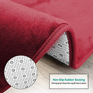 Clara Clark Bathroom Rugs, Ultra Soft Plush Bath Mat for Bathroom, Non-Slip, Velvet Memory Foam Set of 2 Bath Rugs, 17 x 24, Solid Burgundy Red