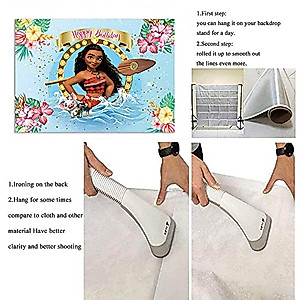 Summer Beach Baby Moana Theme Backdrops Pink Flowers Blue Water Girls 1St Birthday Party Background Baby Shower Moana Cake Table Decoration Banner Photo Studio Props (5x3ft)