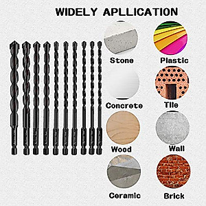 10PCS Masonry Drill Bits Set, Mgtgbao Tile Drill Bit Set for Glass, Brick, Tile, Concrete, Plastic and Wood Tungsten Carbide Tip for Ceramic Tile with Size 5mm 6mm 8mm 10mm 12mm