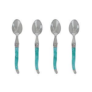 Laguiole 4-Piece Coffee Spoons (Faux Turquoise) - Stainless Steel Spoon Set – Elegantly Designed Tea Spoons – Dishwasher Safe Coffee Spoon Set – Small Spoons for Tea, Dessert & Ice Cream