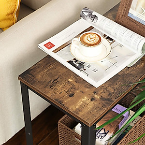 VASAGLE 2-Tier Narrow Side End Table for Couch, Rustic Sofa Printer Table with Mesh Shelf for Bedroom, Fish Tank Stand for Home, Office, Rustic Brown and Black
