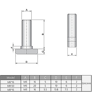 MroMax M6-1x20mm T Slot Bolts Carbon Steel Drop-in Stud Sliding Screw Bolt Metric Hammer Head Bolt for 30 Series Aluminum Extrusions Silver 20Pcs