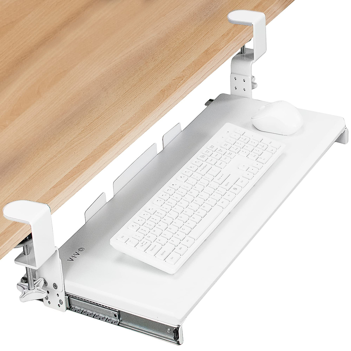 VIVO Large Height Adjustable Under Desk Keyboard Tray, C-clamp Mount System, 27 (33 Including Clamps) x 11 inch Slide-Out Platform Computer Drawer for Typing, White, MOUNT-KB05HW