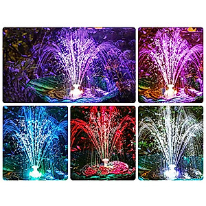 3W Solar Bird Bath Fountain Pump Built-in 1500mAh Battery with Colorful Lights, 6.3" Solar Water Fountain with 7 Nozzles & Night Mode, Solar Pump for Bird Bath, Garden, Pond, Pool, Outdoor