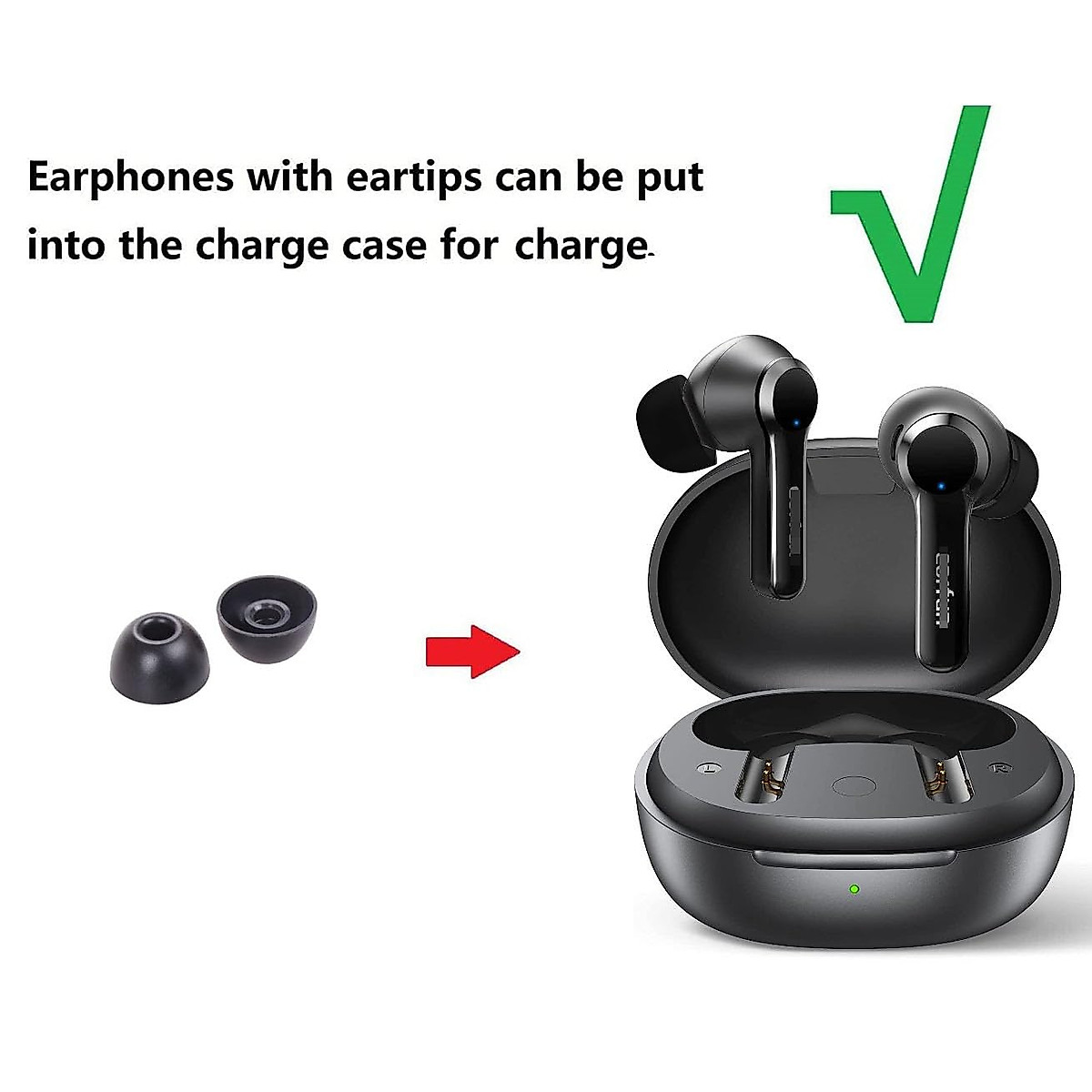 Replacement Earbuds Ear Tips Eartips Ear Cap Compatible with EarFun Air Pro 3 / Air Pro 2 / EarFun Air, S/M/L Silicone Earbuds Tip 6 Pairs,Black (713efb6p)