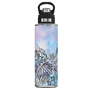 Tervis Triple Walled Floral Lines Insulated Tumbler Cup Keeps Drinks Cold & Hot, 40oz Wide Mouth Bottle, Stainless Steel