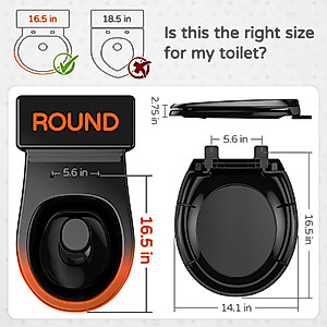 YASFEL Toilet Seat,Standard Universal Round Toilet Seat,Soft Close,Ergonomic Toilet Bowl Seat,Fits for Standard Round Toilet with Thickened Plastic Lid (Round, Black)