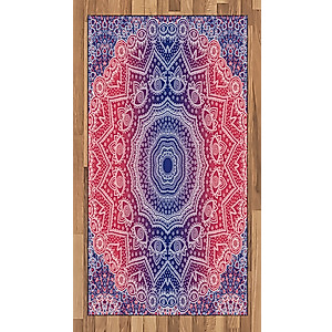 Ambesonne Mandala Area Rug, Hippie Ombre Style Print Infinity and Harmony Culture Inspired Pattern, Flat Woven Accent Rug for Living Room Bedroom Dining Room, 2' 6" x 5', Ruby Royal Blue