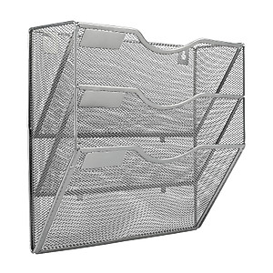 EasyPAG 3 Tier Wall File Holder Hanging Mail Organizer Meta Wall Mount Magazine Rack for Home and Office,Silver