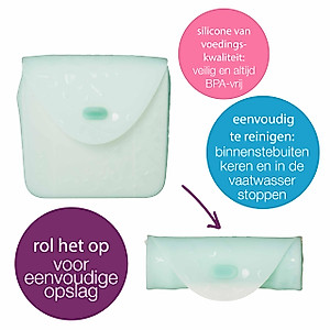 b.box NEW Silicone Sandwich Pocket | Reusable Silicone Pouch, Bento Box Divider | Fits in Lunch Box | Microwave, Freezer & Dishwasher Safe | Food Meal Prep Storage Container (Ages 3+, Forest)