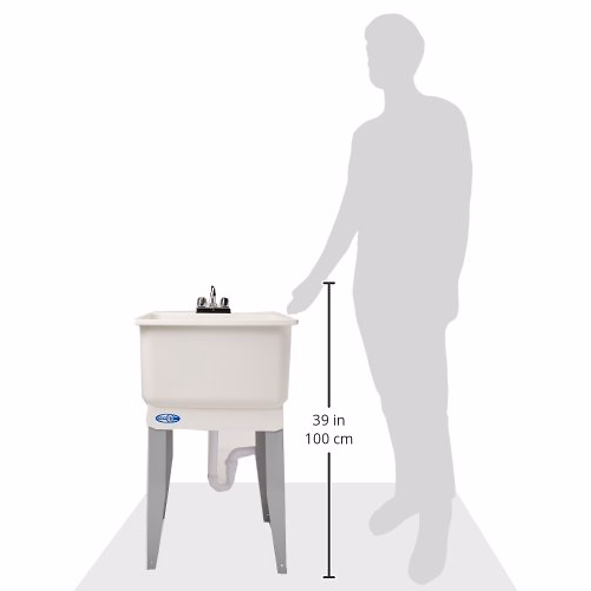 Mustee 14CP Polypropylene Freestanding Tub Utility Sink with Drain and Faucet, One Size, White