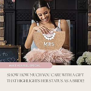 PureRejuva Bride Beach Bag- Handwoven Straw –Rhinestone & Pearl Letters – Bachelorette Beach Tote- Honeymoon Bag