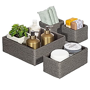 Sorbus Storage Baskets 4-Piece Set - Stackable Woven Basket Paper Rope Bin Boxes for Makeup, Office Supplies, Bedroom, Closet (Gray)