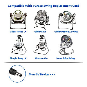 Charger for Graco Swing Simple Sway, 5V 2A AC Adapter Power Cord for Graco Glider LX/Elite/Premier/Petite LX, Sweetpeace, DuetSoothe, DuetConnect LX, Sweet Snuggle, Comfy Cove DLX
