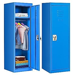 HONEY JOY Lockers for Kids Bedroom, Toddler Metal Locker Storage Cabinet for Toys, Clothes & Sports Equipment, Openable Door with 2 Keys, Kids Safe Coat Organizer for Daycare Gym Entryway(Blue,1)