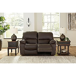 Signature Design by Ashley Leesworth Modern Leather Match Power Reclining Loveseat with USB Ports, Dark Brown