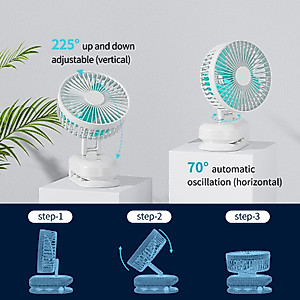 HandFun Desk Fans Small Quiet, 70° Oscillating 5000mAh USB-C Rechargeable Battery Operated Fan Clip on Small Table with 24H Long Lasting for Travel/Stroller/Home/Office/Camping/Treadmill/Golf Cart