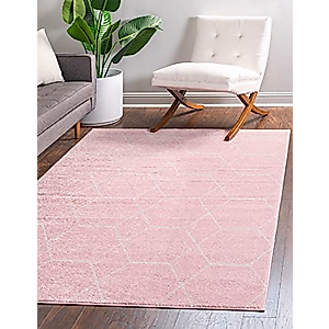 Unique Loom Trellis Frieze Collection Area Rug - Geometric (4' 1" x 6' 1", Light Pink/ Ivory)