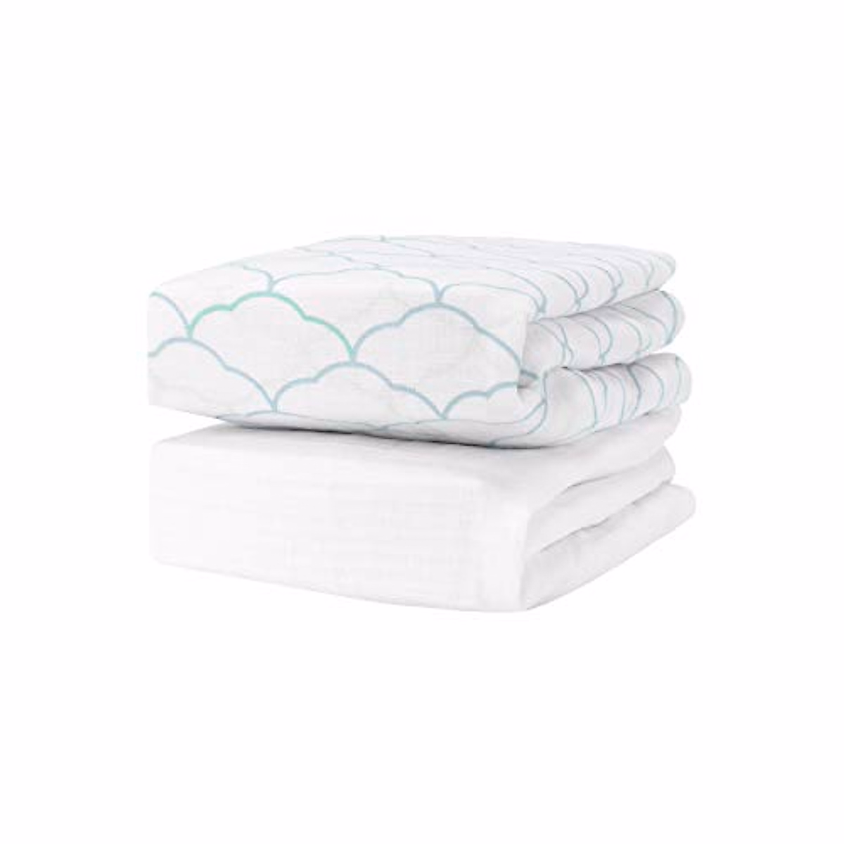 Newton Baby Organic Fitted Crib Sheets - 100% Breathable and Ultra-Soft, 100% Organic Muslin Cotton, Dreamweaver Print in Moonstone Mist + Solid White, Fits All Standard Cribs