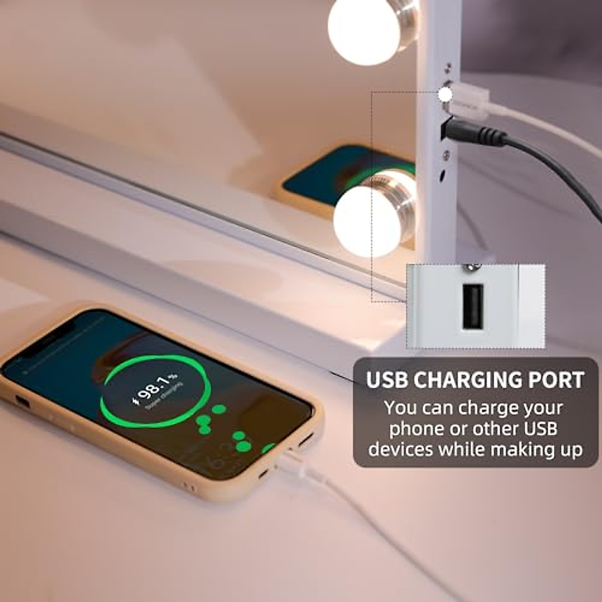 Hansong Hollywood Vanity Mirror with Lights, Bluetooth, 15 LED Bulbs, 3 Lighting Modes - White