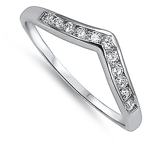 Pointed V Chevron Clear CZ Cute Ring New .925 Sterling Silver Band Size 7