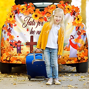 Tiamon Halloween Trunk or Treat Car Decoration Kit, Fall for Jesus Backdrop Thanksgiving Archway Garage Decorations Christian Bible Religions Banner Autumn Harvest Fall Car Decor Supplies