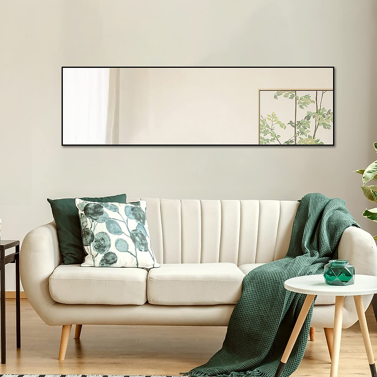 Dewfig Full Length Free Standing Large Mirror with Stand,45"*11",Floor Mirror Full Length Hanging Wall Mirror for Bedroom,Full Body Mirror, Rectangle Shape,Metal Frame,Black