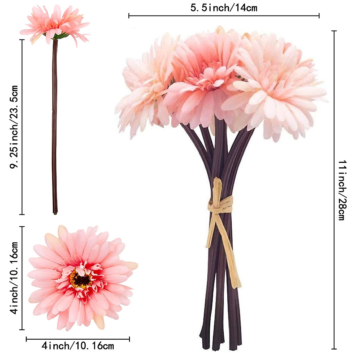 BigOtters Fake Daisy Fake Flowers, 14PCS Faux Gerbera Daisies African Silk Daisy Flowers Artificial for Wedding Bridal Bouquet Party Home Kitchen Decor(Pink and White)