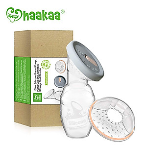 haakaa Manual Breast Pumps with Lid Collecter 100% Food Grade Silicone BPA PVC and Phthalate Free (4oz/100ml + lid + Collector)