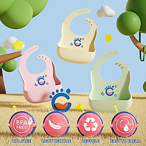 Haysofy-Silicone-Bibs-for-Babies-Toddlers-Set of 3 Baby Bibs for Boys Girls-Non Messy Unisex Soft Adjustable Fit Waterproof Feeding Bibs