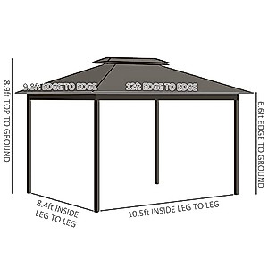Outsunny 10' x 12' Hardtop Gazebo Canopy with Galvanized Steel Double Roof, Aluminum Frame, Permanent Pavilion Outdoor Gazebo with Netting and Curtains for Patio, Garden, Backyard, Gray