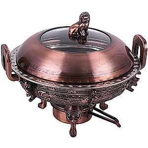 Retro Hot Pot Shabu Shabu Pot 1.3L Small Hotpot with Alcohol Stove - Single Person Soup Boiler Food Warmer Chafing Dish Set, Fuel not Included (Color : Red Copper)