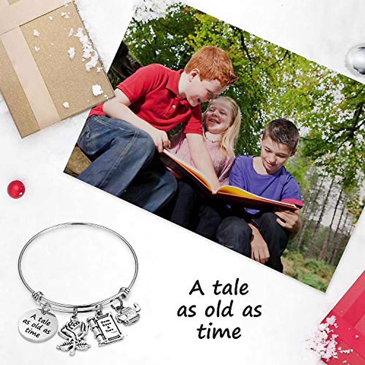 WENATA Inspirational Gift A Tale As Old As Time Beauty And The Beast Belle Bracelet Disney Jewelry Princess Bracelet Wedding Gift for Her (Tale as old BR)