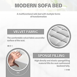 Convertible Sofa Bed,3-in-1 Velvet Sleeper Couch Pull-Out Bed,55'' Loveseat Sleeper Sofa Bed with Adjustable Backrest with 2 Pillows and Storage Bag & USB Port and Hidden Side Computer Table,Gray