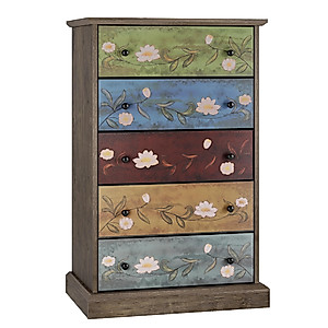 FINETONES 5 Drawer Dresser, Wood Dresser Boho Dresser Chest of Drawers, Tall Dresser with Large Storage Space, 16.3D x 23.6W x 39.4H Inch Wood Dresser Accent Dresser for Home Office