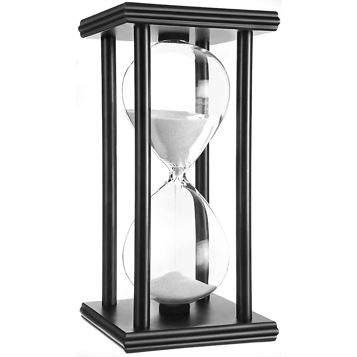 Hourglass 60 Minutes 8 inch Sand timers Tanmalan (White Sand,Black Frame,60±6Minutes,8x4x4inch)
