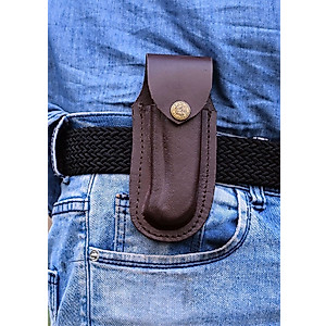 Custom Handmade Leather Genuine Vertical and Horizontal Sheath Folding Pocket Knife Buck 110