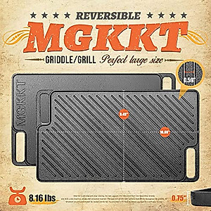 1-Piece 16.50 Inch Cast Iron Griddle Plate | Reversible Pre-Seasoned Cast Iron Grill Pan for Gas Stovetop | Double Sided Used on Open Fire & in Oven | Pre-Coated With Oil