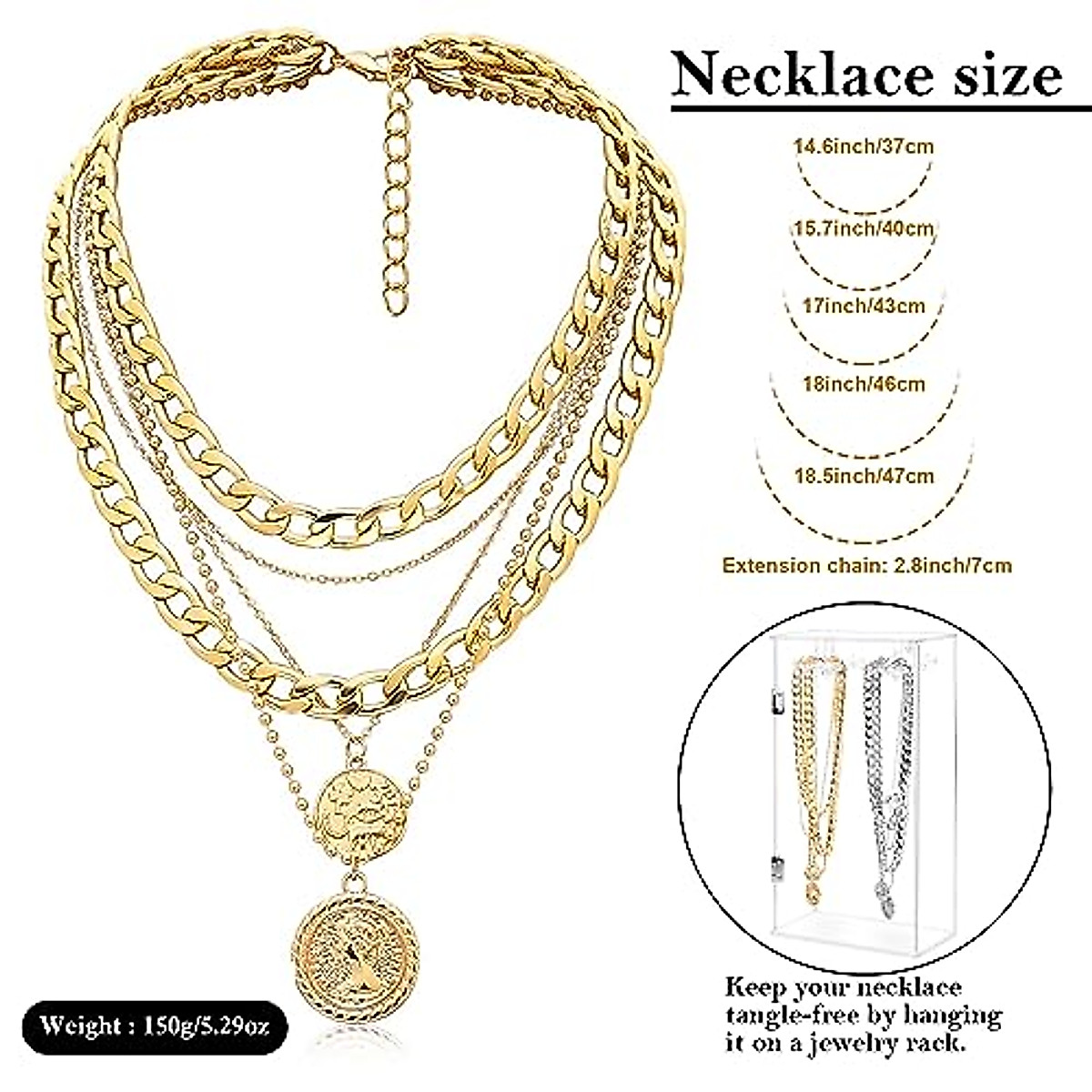 MJartoria Gold Layered Necklaces for Women Trendy Retro Coin Pendant Necklace Dainty Chunky Chain Choker Necklaces for Jewelry Birthday Gifts (Gold, A-Retro Coin-5 in 1 Layered)