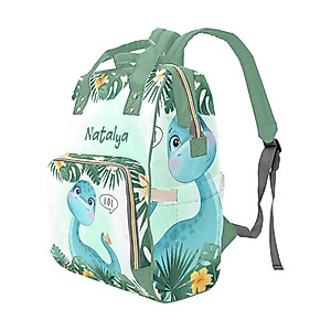Liveweike Cute Dinosaur Personalized Diaper Bag Backpack Custom Name Daypack Large Mommy Bag for Teen Girl Boy Student
