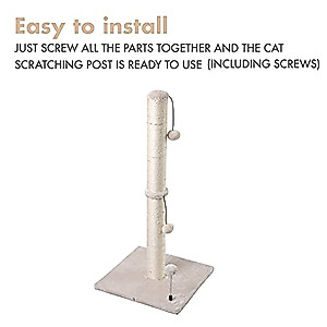 MECOOL 34” Tall Cat Scratching Post Premium Basics Kitten Scratcher Sisal Scratch Posts Trees with Hanging Ball for Indoor Cats (34 inches for Adult Cats, Beige)