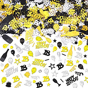 3000PCS Black Gold Silver 18th Happy Birthday Confetti Decorations with Diamonds Black Gold 18th Birthday Party Table Decor Metallic Foil Confetti Scatter for Boys Girls Birthday Anniversary Party DIY