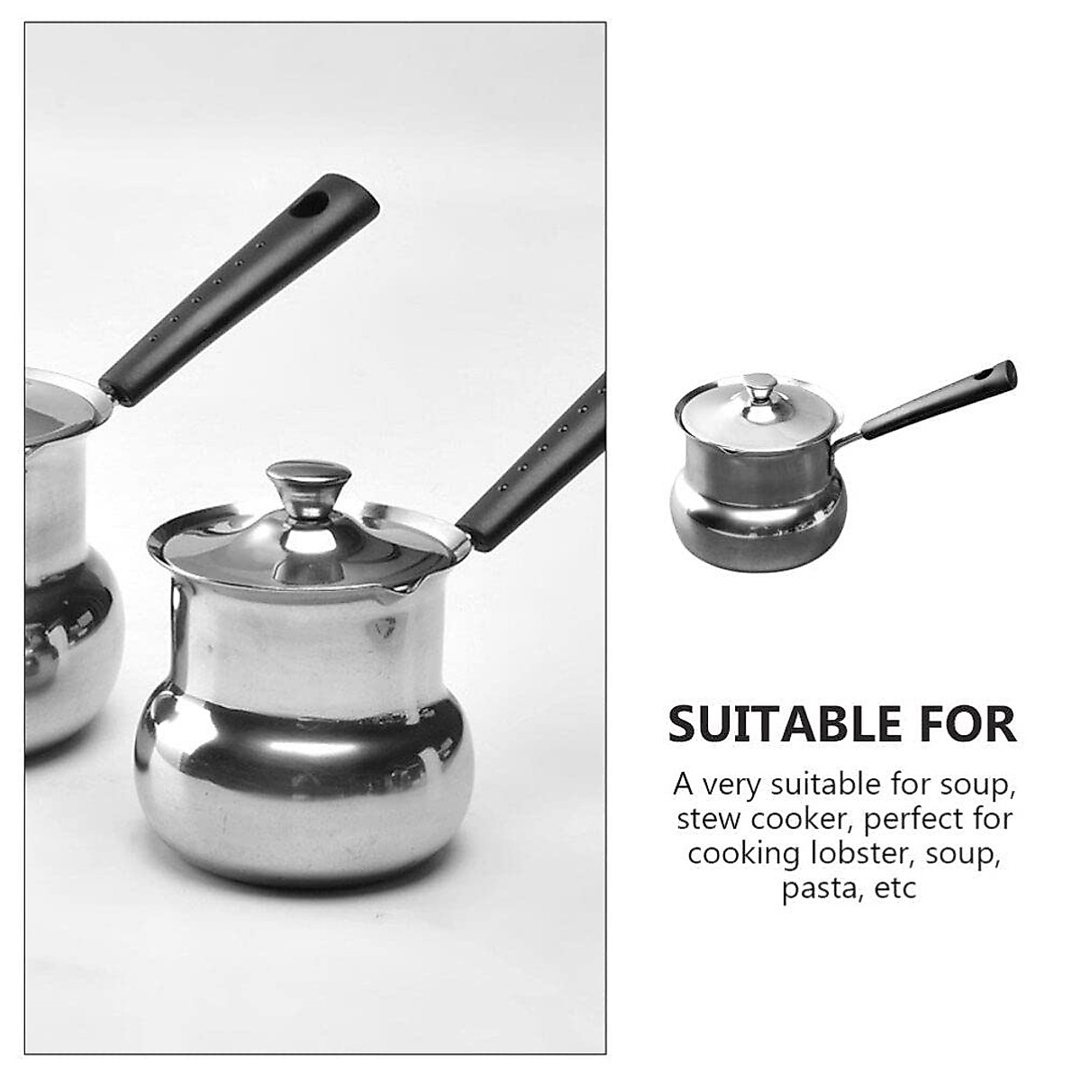 CALLARON Stainless Steel Sauce Pan Cooking Pot with Lid Handle Milk Warmer Pot Butter Melting Pot for Stove Top Chocolate Coffee Tea Soup Warming