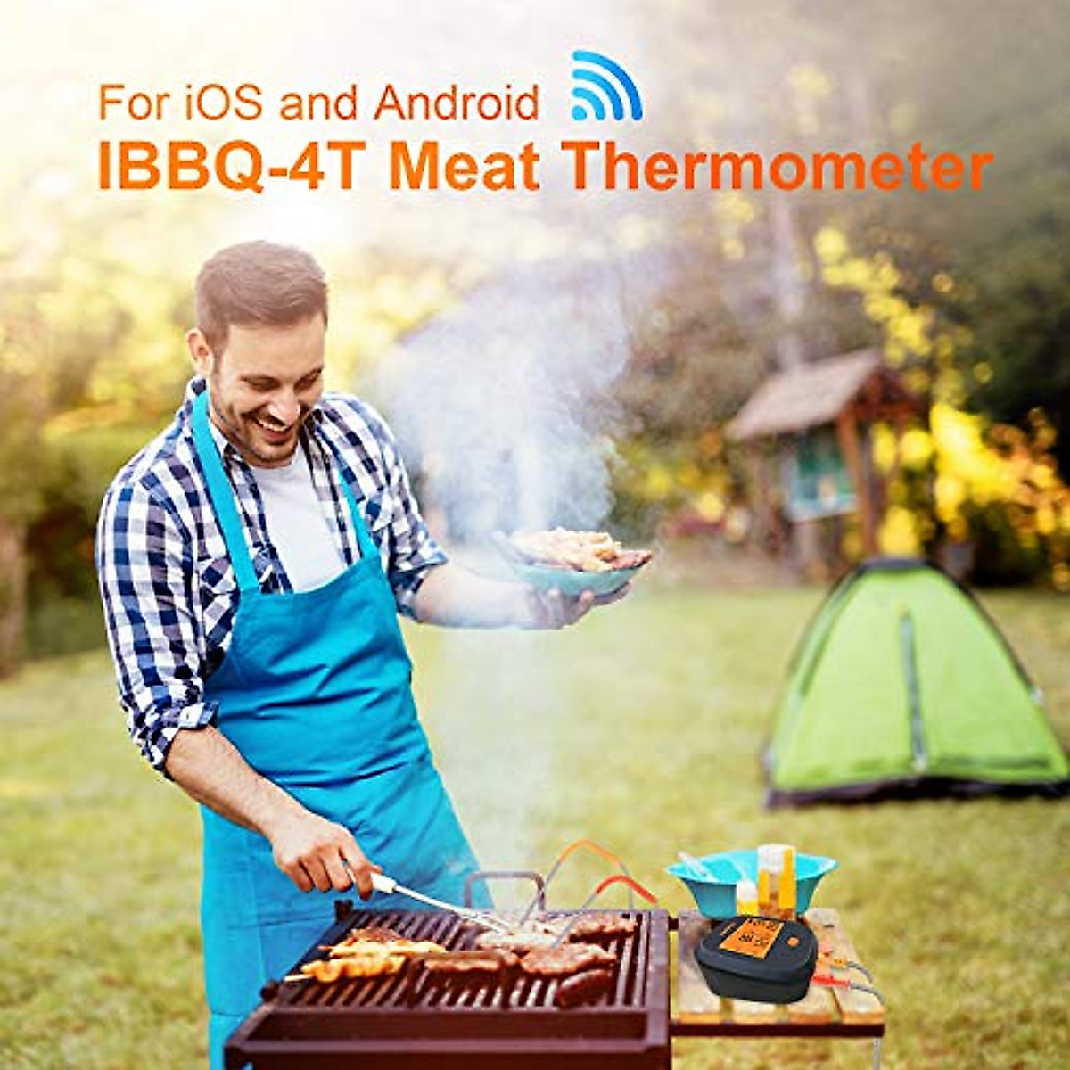 Inkbird WiFi Meat Thermometer, Wireless Grill BBQ Thermometer with Calibration, 4 Colored Probes, LCD Screen, Remote Monitor Digital Cooking Food Oven Thermometer