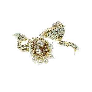 Priyaasi Mint Green Ethnic Indian Jhumka Earring for Women | Trendy Paisley Chandbali Design | Kundan-Studded | Pearl Drop| Plating of Gold | Earrings for Women with Pushback Closure