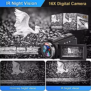 LKX 4K Video Camera Camcorder Ultra HD 48MP 60FPS WiFi Vlogging Camera for YouTube 16x Digital Zoom Night Vision Camera Camcorders with, Remote Control, Lens Hood, Handheld Stabilizer, Microphone